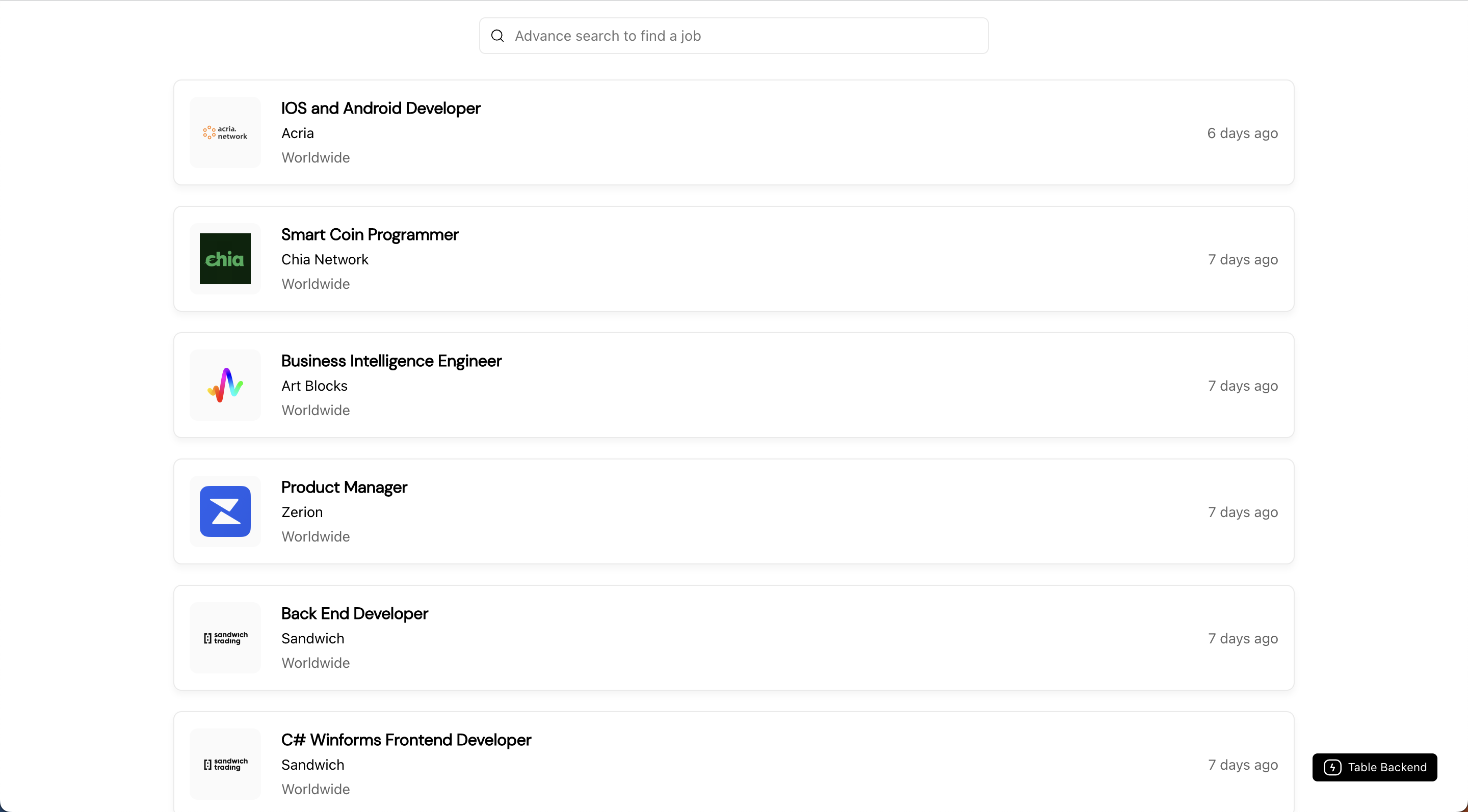 Table Backend — A backend solution for your simple projects